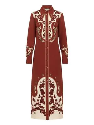 ALEMAIS Duke Embroidered Midi Shirtdress - Rust