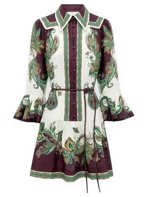 ALEMAIS Ruthie Printed Linen Drop-waist Mini Shirtdress - Multi
