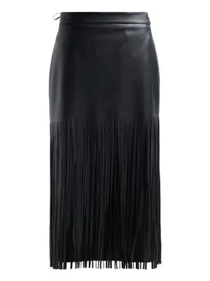 Elie Tahari Kaia Faux-leather Fringed Midi-skirt - Noir