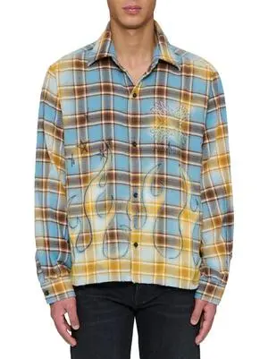 Amiri Ma Quad Flames Flannel Shirt - Blue