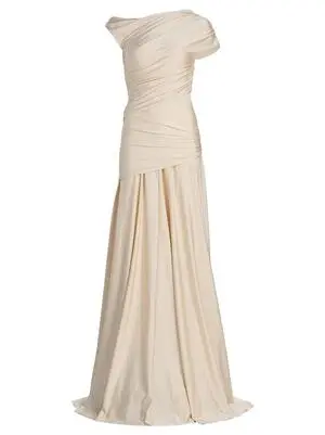 Chiara Boni La Petite Robe Becia Jj Satin Asymmetric Gown - Macadamia