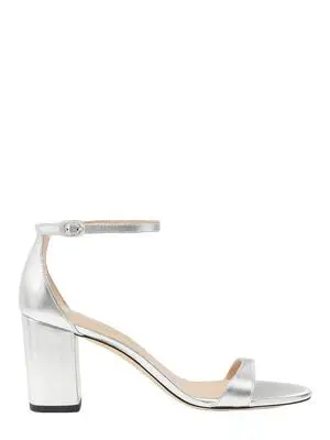 STUART WEITZMAN Nudist Block 75mm Metallic Leather Sandals - Silver