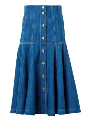 Akris Denim Dropped-waist Midi-skirt - Medium Blue Denim