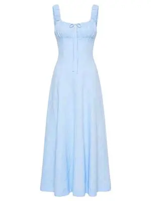 NICHOLAS THE LABEL Dina Ruched Linen Midi-dress - Sky