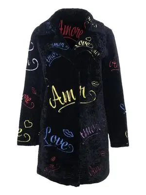 Gorski Select Shearling Lamb Embroidered Love Stroller - Black Multi
