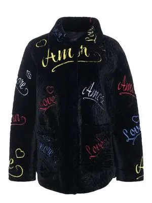 Gorski Select Shearling Lamb Embroidered Love Coat - Black Multi