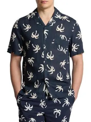 Onia Air Linen Convertible Vacation Shirt - Midnight Multi