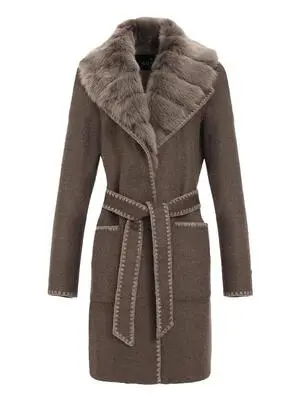Gorski Cashmere And Wool Stroller With Shearling Lamb Collar - Brown