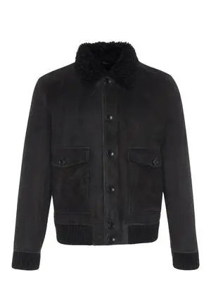 Gorski Suede Shearling Lamb Bomber Jacket - Black