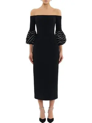 REBECCA VALLANCE Bellatrix Embellished Off-the-shoulder Midi-dress