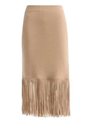 Cara Cara Delphi Knit Fringe Merino Wool Midi Skirt - Camel