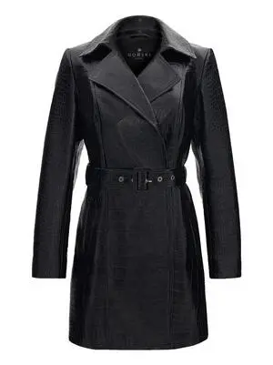 Gorski Select Nappa Leather Croco Embossed Trench Coat, Belt - Black