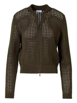 Akris Net Cotton Bomber Cardigan - Olive