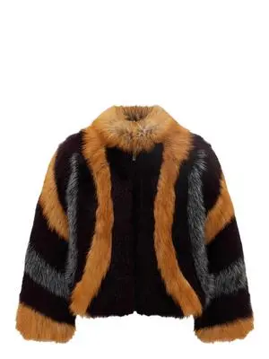 LYLA GRANT Faux Fur Fox Coat - Brown Multi