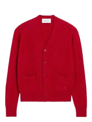 AMI Paris Cable-knit Wool Cardigan - Ruby Red