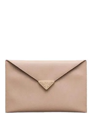 Prada Saffiano Leather Envelope Clutch Beige