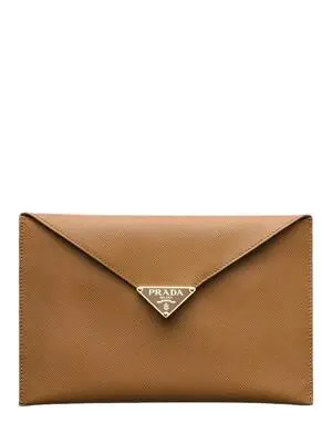 Prada Saffiano Leather Envelope Clutch Brown