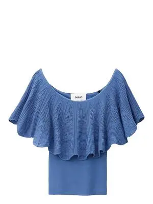 Ba&sh Salda Ruffled Jacquard Knit Top Orage