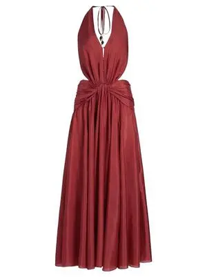 Zimmermann Indra Silk Plunge Halter Maxi Dress Raspberry