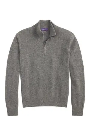 Ralph Lauren Purple Label Textured Cashmere Quarter-zip Sweater - Medium Grey Melange