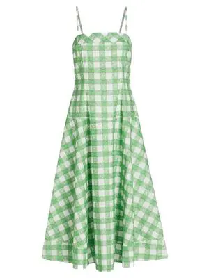 Rosie Assoulin Drop Me A Note Plaid Cotton Midi-dress - Grass Green