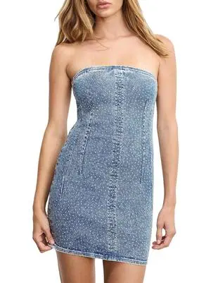 GOOD AMERICAN Crystal Denim Strapless Minidress