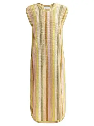 Zimmermann Indra Striped Crochet Cotton Midi Dres - Multi