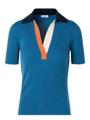 Akris Rib-knit Wool Short-sleeve Polo Shirt - Multicolor