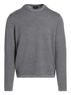 Emporio Armani Geometric Wool Crewneck Sweater - Grey