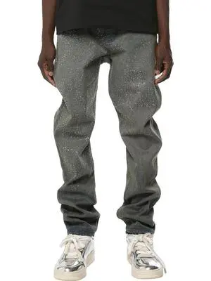 PURPLE BRAND Dirty Wash Cosmos Rhinestone Stacked Jeans - Blue