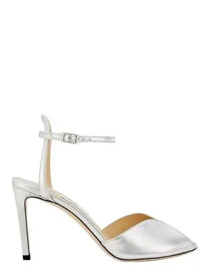 JIMMY CHOO Sacora 85mm Metallic Leather Sandals - Silver