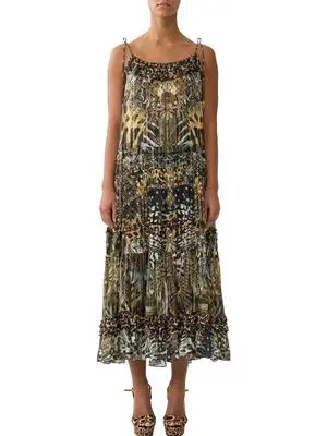 CAMILLA Feline Folklore Tiered Fringe Midi-dress