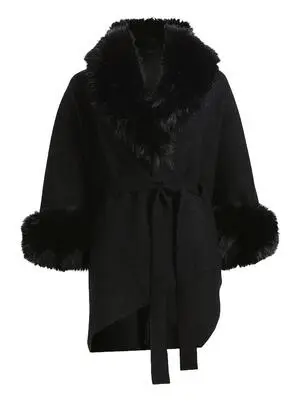 Alice + Olivia Joanne Faux-fur Trim Wool Sweater Coat - Black
