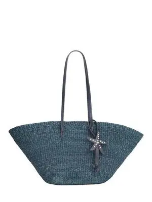Poolside Summer 2026 The East West Charm Straw Tote Bag - Navy