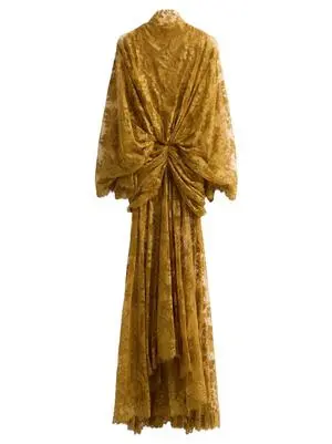 Zimmermann Ascent Ruched Lace Batwing Gown - Chartreuse