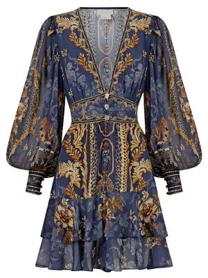 Camilla Notes From The Blue Room Baroque-print Silk Mini Dress - Navy