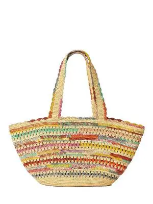 BTB LOS ANGELES Ornella Striped Raffia Tote Bag - Multi