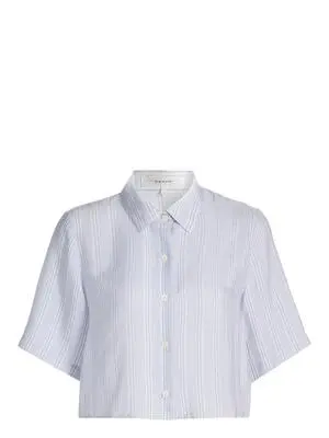 FRAME Striped Silk Lace Crop Shirt - Chambray Multi
