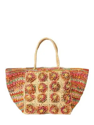 BTB LOS ANGELES Hazel Floral Woven Raffia Tote Bag - Multi