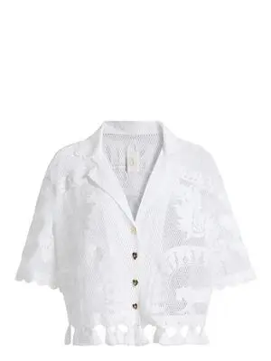 CAMILLA Lace Camp Collar Crop Blouse