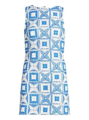 Alice + Olivia Clyde Geometric Cotton-blend Minidress - Blue Iris