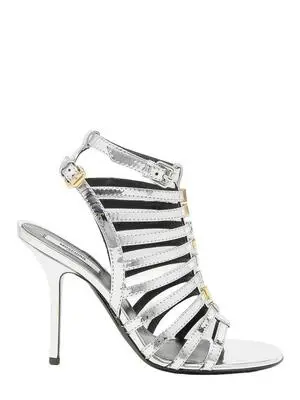 Moschino 100mm Logo Lettering Stiletto Sandals - Silver