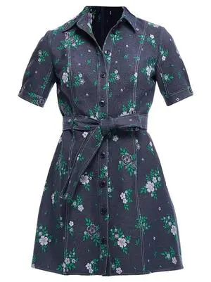 Shoshanna Archie Floral-print Denim Minidress - Blue Pattern
