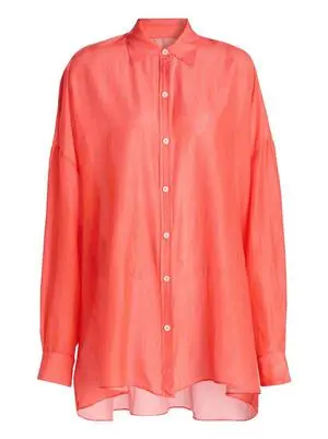 Kiki De Montparnasse Joue Avec Moi Print Cotton-blend Oversized Shirt - Pamplemousse