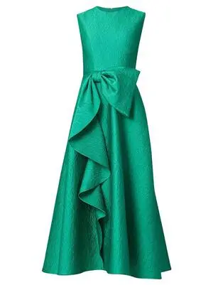 SHOSHANNA Laura Bow-appliqué Ruffled Jacquard Gown