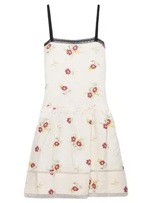 Prada Embroidered Linen Mini-dress With Floral Motif - Red
