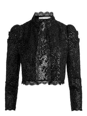 Alice + Olivia Thomasina Embellished Lace Crop Jacket - Black
