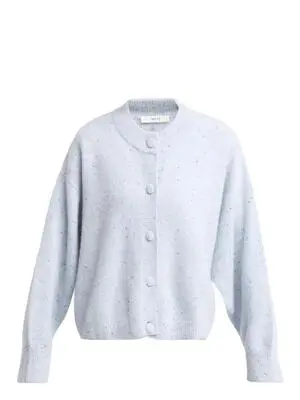 FRAME Fleck Cashmere Crewneck Cardigan - Light Blue