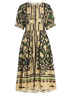 MAISON COMMON Abstract-print Cotton A-line Midi-dress - Beige Multi