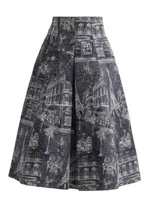 MAISON COMMON Jacquard Town Print Midi Skirt Navy